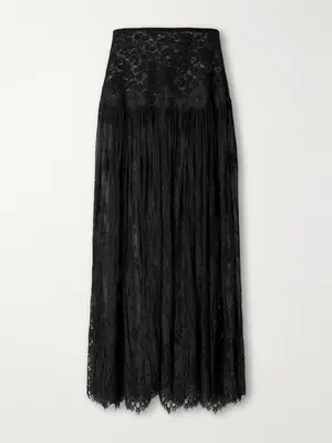 DÔEN Giorgine Scalloped Lace Midi Skirt - Black