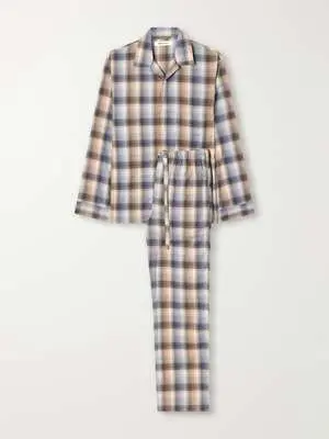 TEKLA Auralee Drawstring Checked Organic Cotton-twill Flannel Pajama Set - Brown