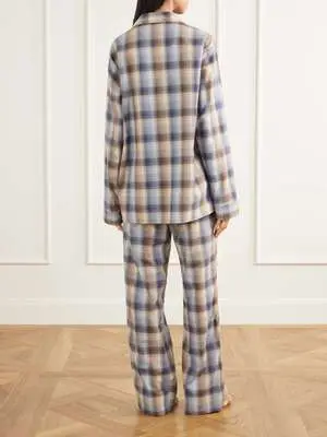 TEKLA Auralee Drawstring Checked Organic Cotton-twill Flannel Pajama Set - Brown