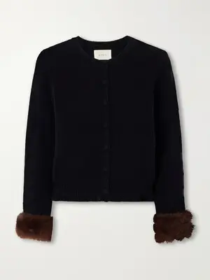 DÔEN Clara Plush-trimmed Cashmere Cardigan - Black
