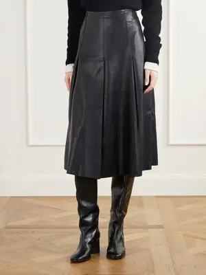 JOSEPH Riya Paneled Pleated Leather Midi Skirt