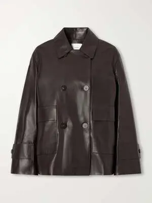 JOSEPH Delia Double-breasted Leather Jacket - Brown