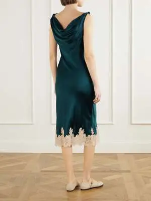 DÔEN Mathilde Lace-trimmed Silk Satin Midi Dress
