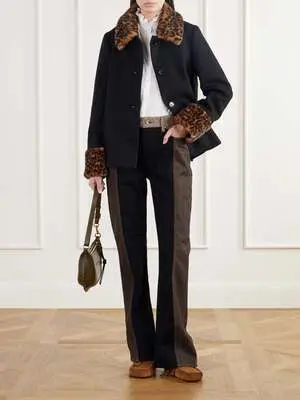 Rixo Aldith Leopard Plush-trimmed Melton Wool-blend Jacket