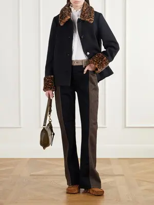 Rixo Aldith Leopard Plush-trimmed Melton Wool-blend Jacket