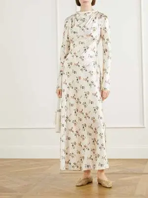 DÔEN Floral-printed Satin Maxi Dress