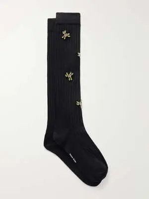 Simone Rocha Embellished Ribbed Merino Wool-blend Socks - Multi