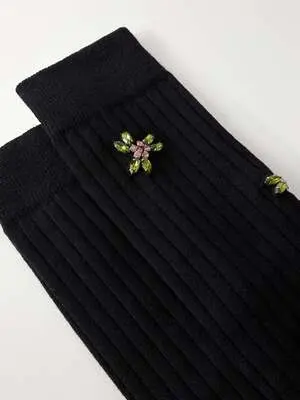 Simone Rocha Embellished Ribbed Merino Wool-blend Socks - Multi