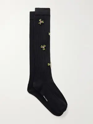 Simone Rocha Embellished Ribbed Merino Wool-blend Socks - Multi