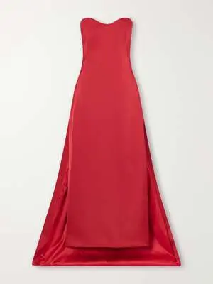 Simkhai Dinah Cape-effect Strapless Satin Gown - Red