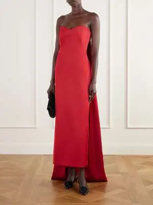 Simkhai Dinah Cape-effect Strapless Satin Gown