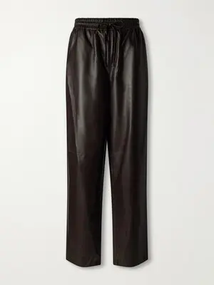 JOSEPH Nat Paneled Leather Straight-leg Pants - Brown