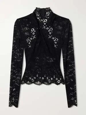 Rabanne Eyelet-embellished Layered Lace Top - Black