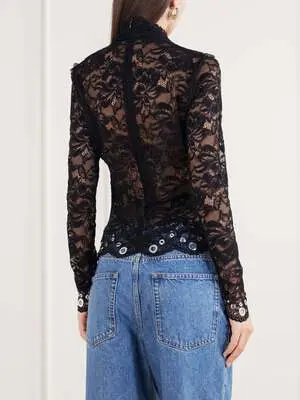 Rabanne Eyelet-embellished Layered Lace Top