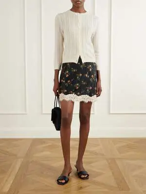 DÔEN Giulietta Lace-trimmed Floral-jacquard Mini Skirt