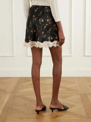DÔEN Giulietta Lace-trimmed Floral-jacquard Mini Skirt