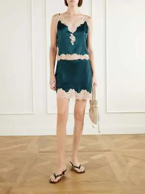 DÔEN Giulietta Lace-trimmed Silk-charmeuse Mini Skirt
