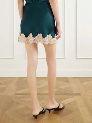 DÔEN Giulietta Lace-trimmed Silk-charmeuse Mini Skirt