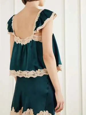 DÔEN Rosalee Lace-trim Silk Satin Top