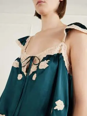 DÔEN Rosalee Lace-trim Silk Satin Top