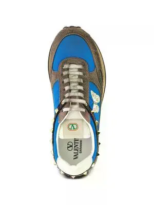 Valentino Garavani Stud Up Trainers In Split Leather And Nylon With Butterfly Embroidery