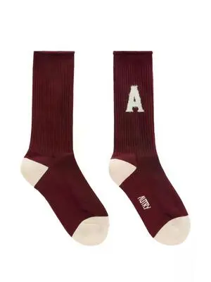 AUTRY Ribbed Socks With Jacquard Logo - Red