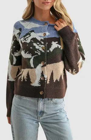 ALL IN FAVOR Scenic Mountain Pattern Cardigan