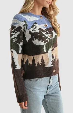 ALL IN FAVOR Scenic Mountain Pattern Cardigan