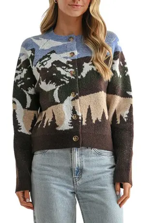 ALL IN FAVOR Scenic Mountain Pattern Cardigan - Alpine