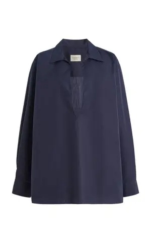 Comme Si Deep V-neck Cotton Shirt - Navy