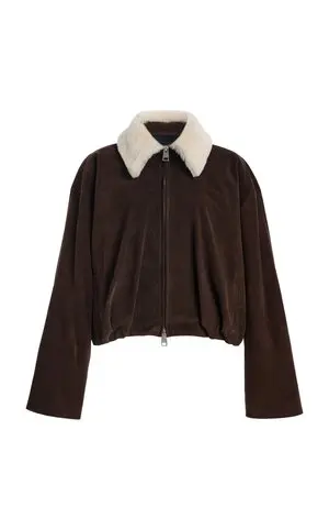 Brandon Maxwell Exclusive Shearling-trimmed Gathered Suede Jacket - Brown