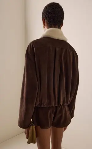 Brandon Maxwell Exclusive Shearling-trimmed Gathered Suede Jacket