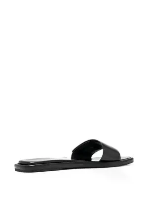 Tory Burch T Lock Leather Slides - Black