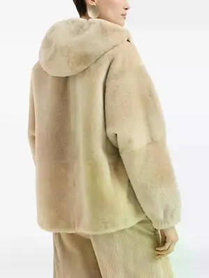 Brunello Cucinelli Shearling Hooded Outerwear Jacket With Shiny Zipper Pull