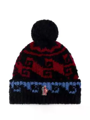 Moncler Logo-embroidered Pompom Beanie Hat - Blue
