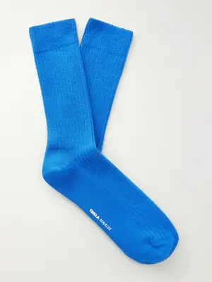 TEKLA TEKLA - Auralee Ribbed Organic Cotton-Blend Socks - Men - Blue  Blue