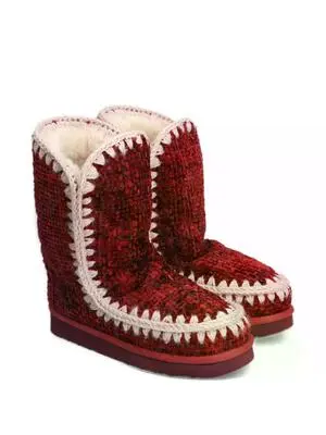 Mou Crochet-trim Bouclé Ankle Boots