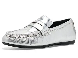 Fitflop Delicato Crinkle Metallic Leather Loafers Flat Shoes - Silver