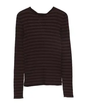 TWINSET Striped Ribbed Knit Top - Deep Brown