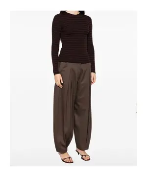 TWINSET Striped Ribbed Knit Top - Deep Brown