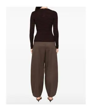 TWINSET Striped Ribbed Knit Top - Deep Brown