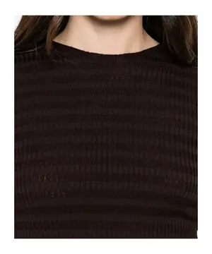 TWINSET Striped Ribbed Knit Top - Deep Brown