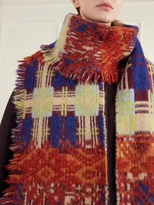 Dries Van Noten Fringe-trimmed Checked Brushed Wool-blend Scarf