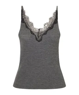 NILI LOTAN Lace-trimmed Ribbed Silk-jersey Tank