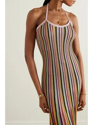 Zimmermann Alight Striped Metallic Ribbed-knit Maxi Dress
