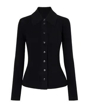 EMILIA WICKSTEAD Ribbed Wool Cardigan - Black