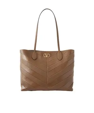 Valentino Garavani Jean Medium Shopping Bag In Nappa With Chevron Motif - Light Brown