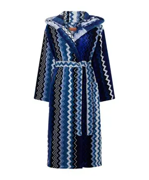 Missoni Striped Hooded Belted Cotton-terry Robe - Blue