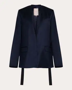 ROKSANDA Selma Wool Satin Belted Jacket - Blue