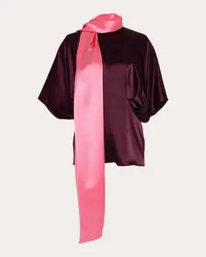 ROKSANDA Luma Satin Keyhole Scarf Top - Red